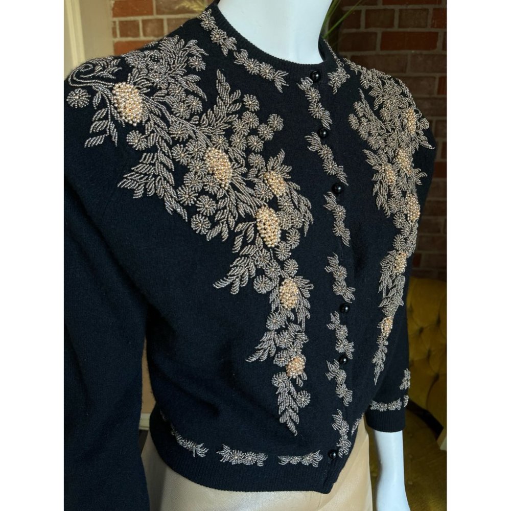 1950s Black Cashmere Gold Beaded Cardigan - Gem